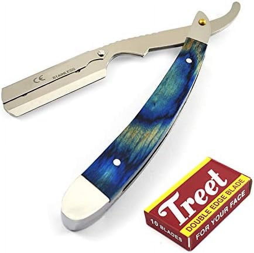 Professional Heavy Steel Blue Wood Handle Hair Shaving Razor Straight ...