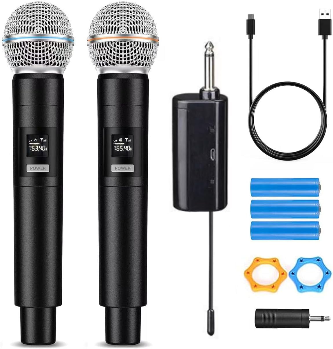 Professional Karaoke Microphone Set, Dual Vocal Pickup, Easy Setup, USB Rechargeable, LED ...