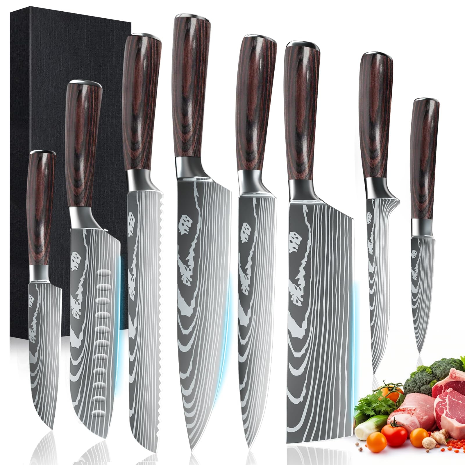 Professional Kitchen Chef Knife Set, Japanese 8 PCS German High Carbon ...