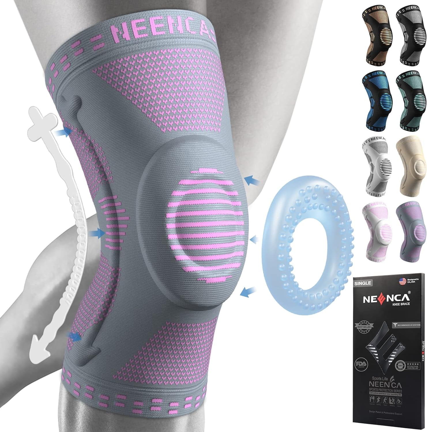 Professional Knee Brace for Pain Relief, Medical Knee Support with Patella Pad & Side ...