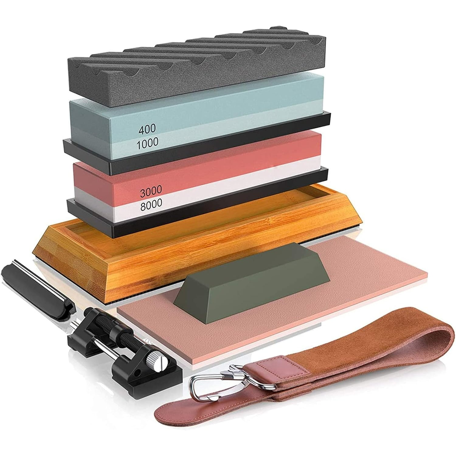 Professional Knife Sharpening Stone Set - 4 Side Grit 400/1000 3000/ ...