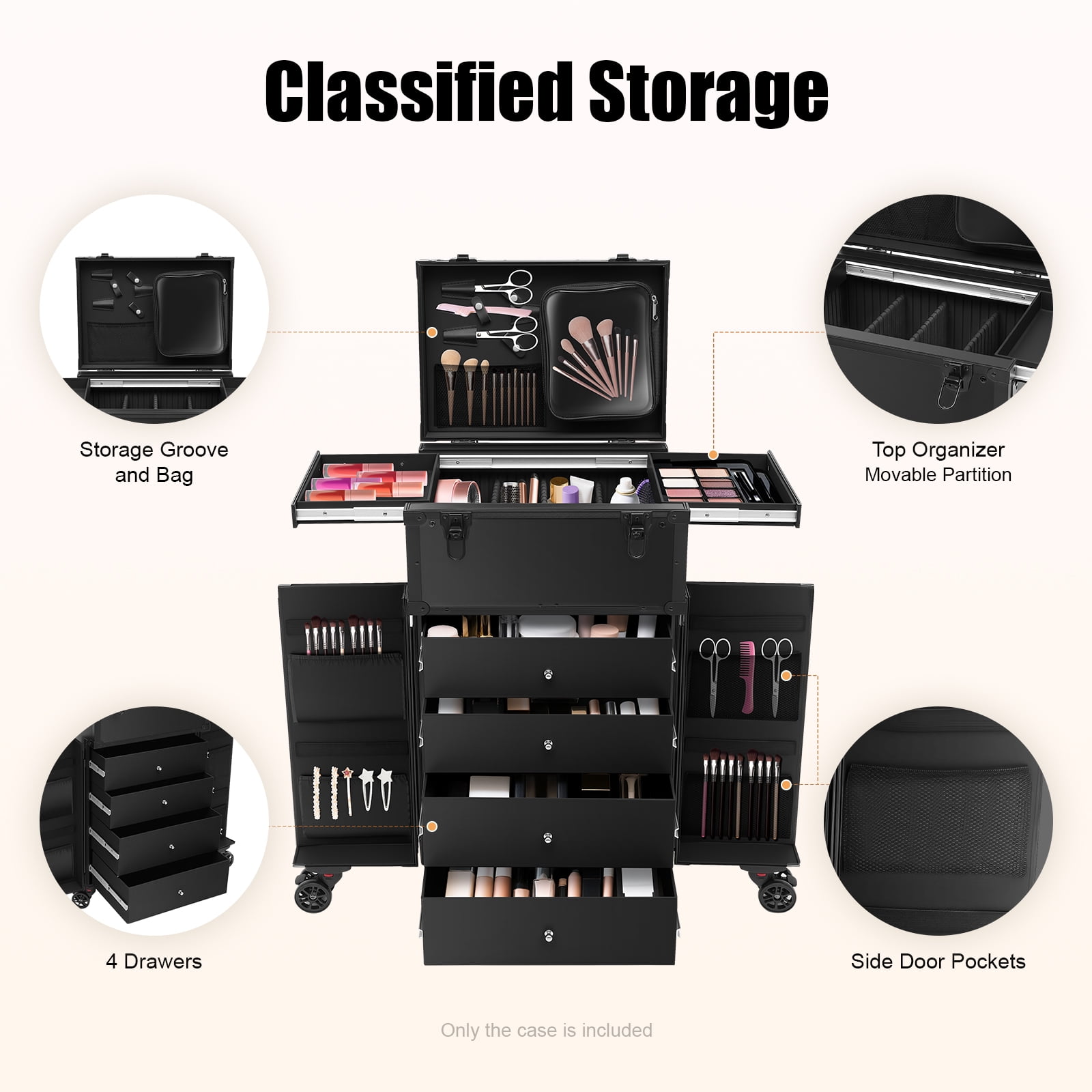 Professional Makeup Case with Wheels Aluminum Alloy Beauty Artist Train ...