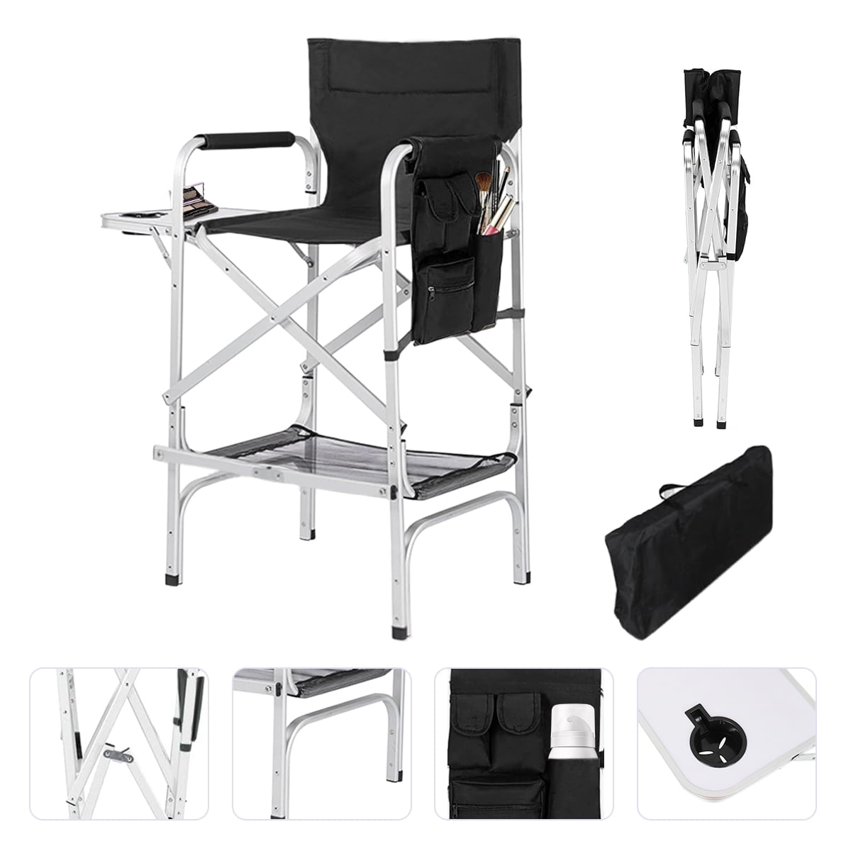 Professional Makeup Chair, Tall Directors Chair with Storage Pockets ...