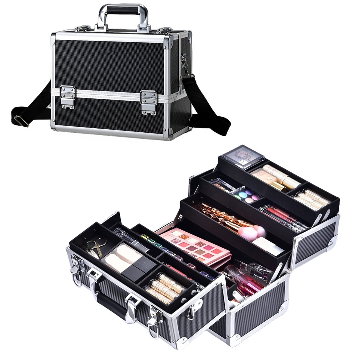 Velore Makeup Train Case, Extra Large Organizer with 6 Expandable Trays ...