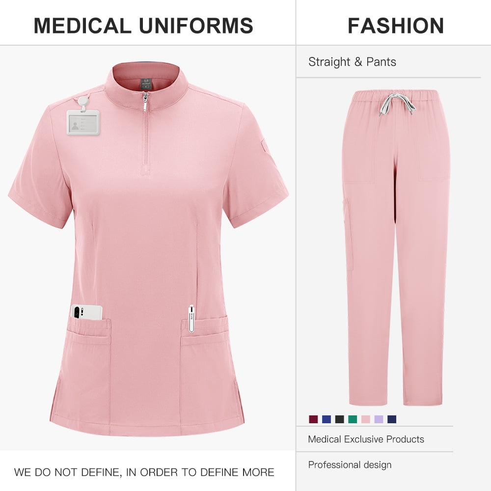 Professional Medical Scrubs Uniform Doctors Nurses Stand Collar Zipper ...