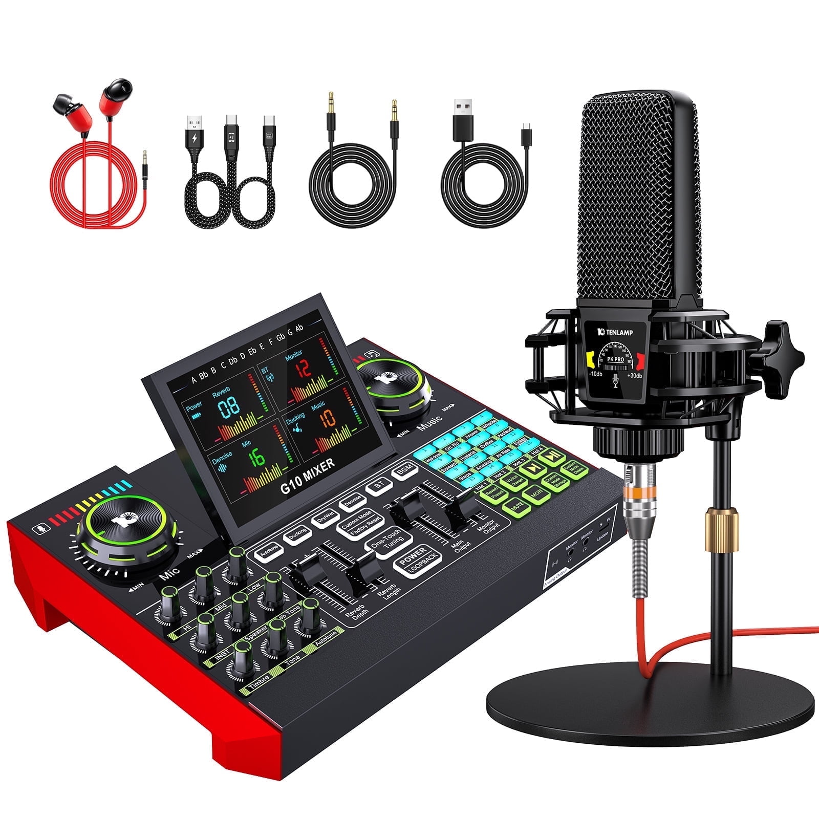 Tenlamp Professional Microphone Podcast Kit with Bluetooth Voice ...