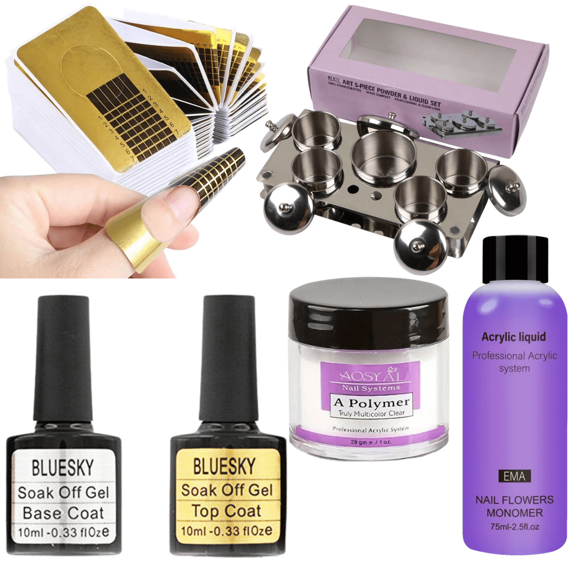 Professional Nail Art Kit: Acrylic System with Gel Base & Top Coat ...