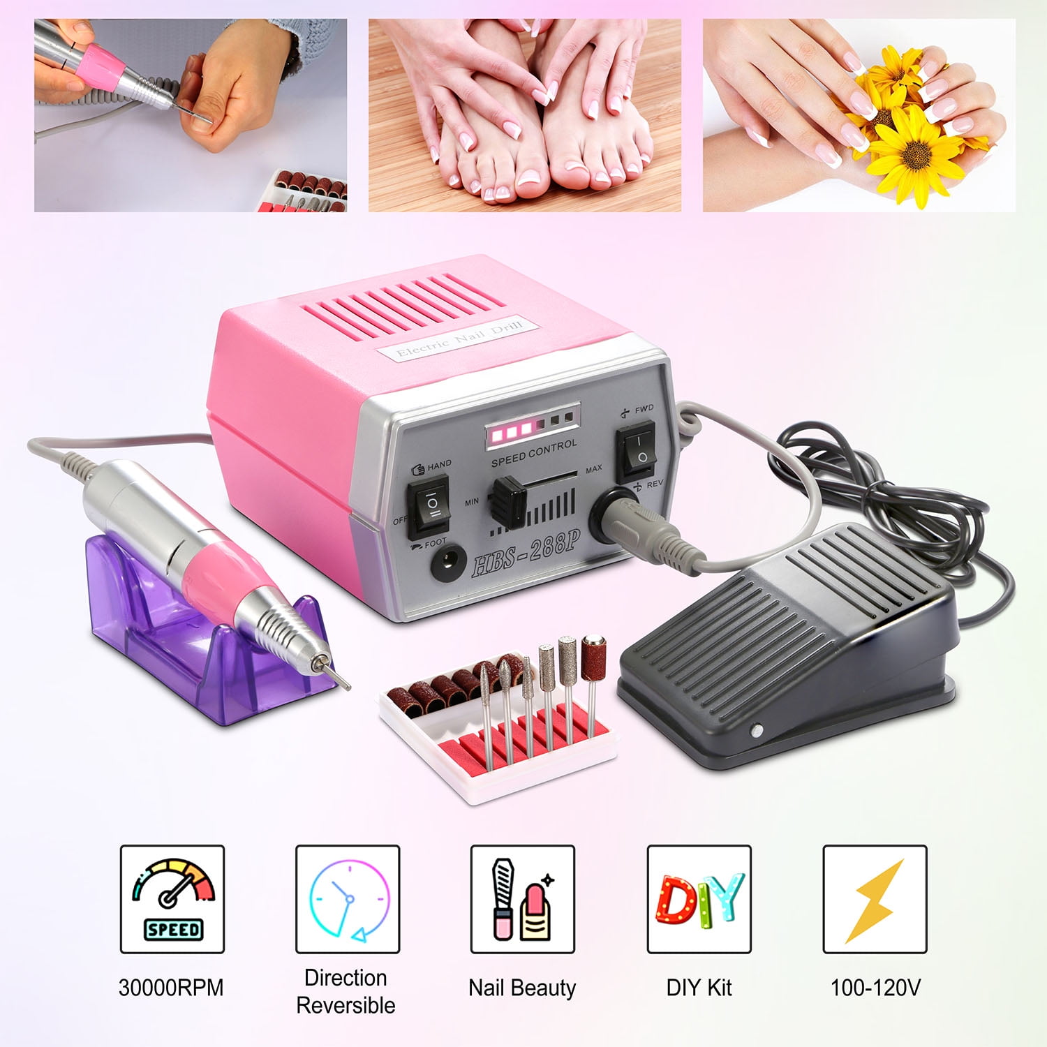 Professional Nail Drill Machine, 30000RPM Electric Nail Filer Kit with ...