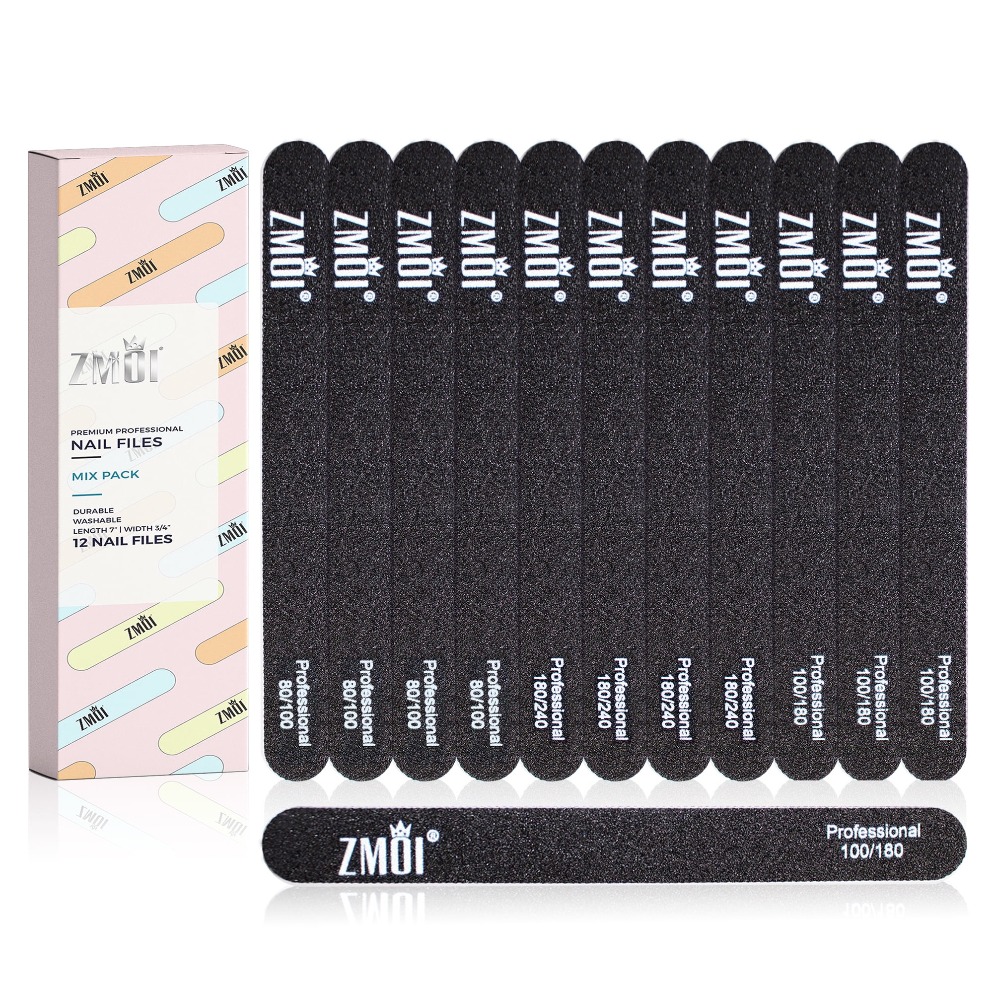 Professional Nail Files – Black Washable 12 Fingernail Files for ...