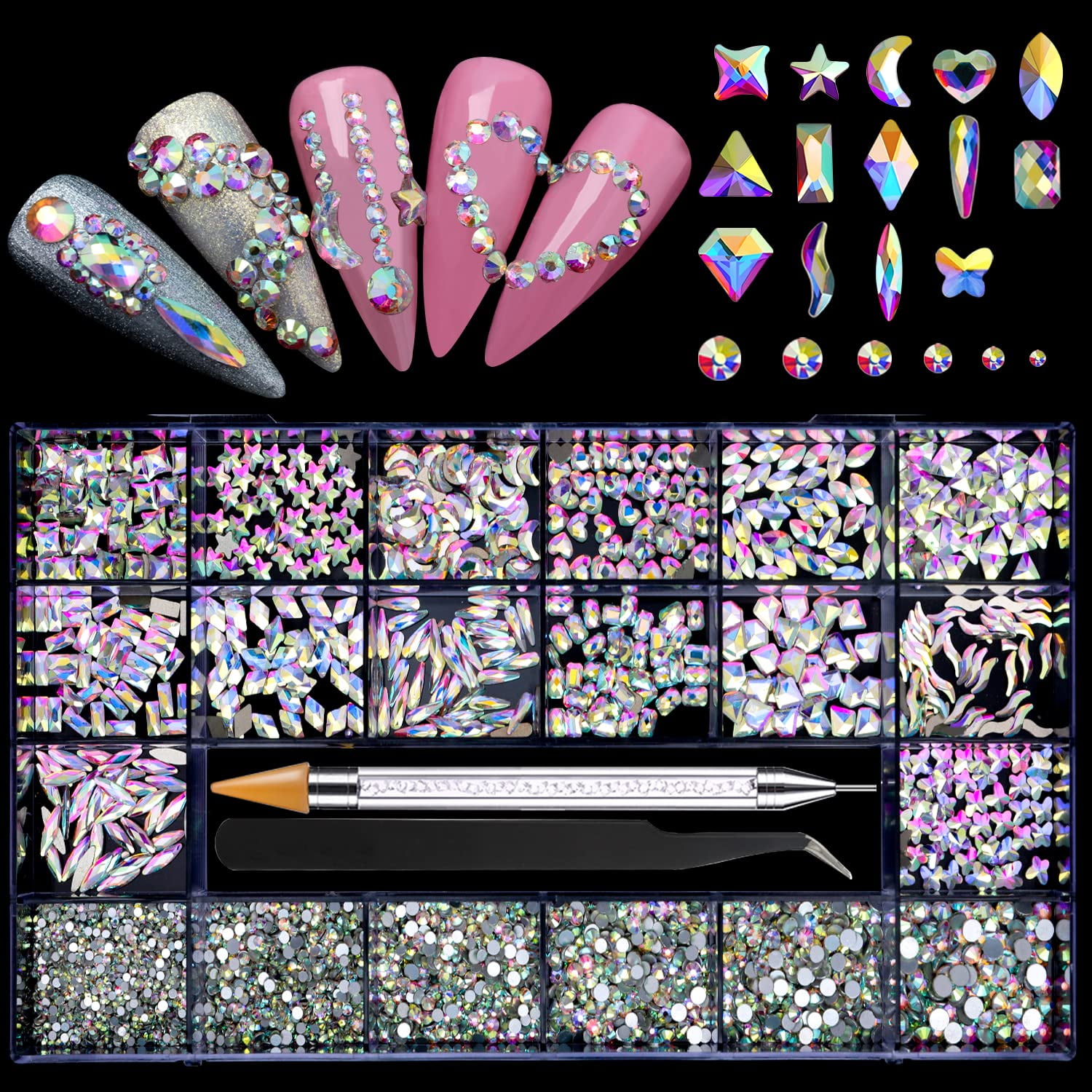 Professional Nail Rhinestones Kit, 4700pcs AB Crystal Rhinestones for ...