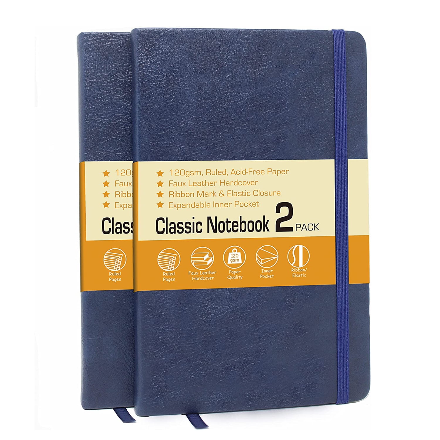 2 Pack Faux Leather Journal, 200 Ruled Pages, 120GSM, Inner Pocket ...