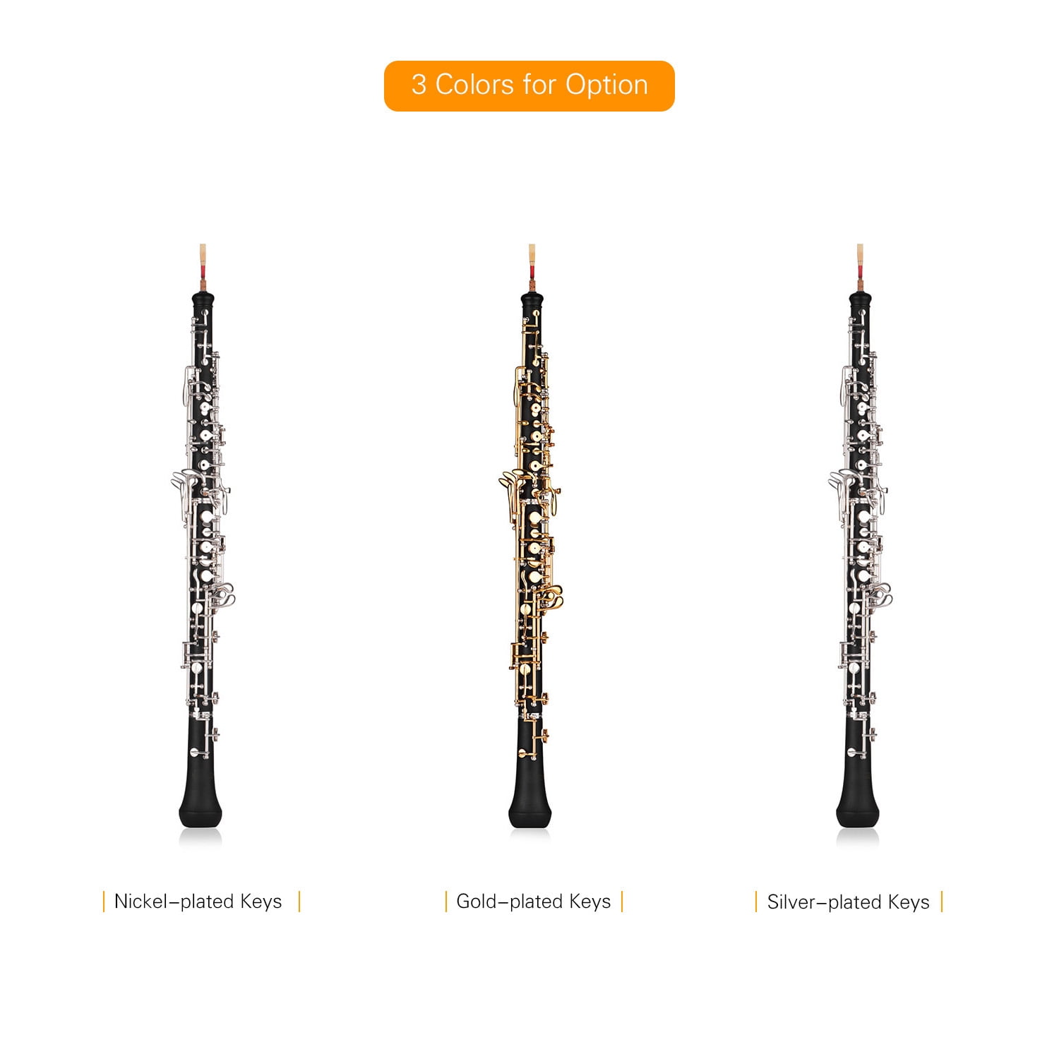 Professional Oboe C Key Semi-automatic Style Nickel-plated Keys Woodwind Instrument with Reed ...