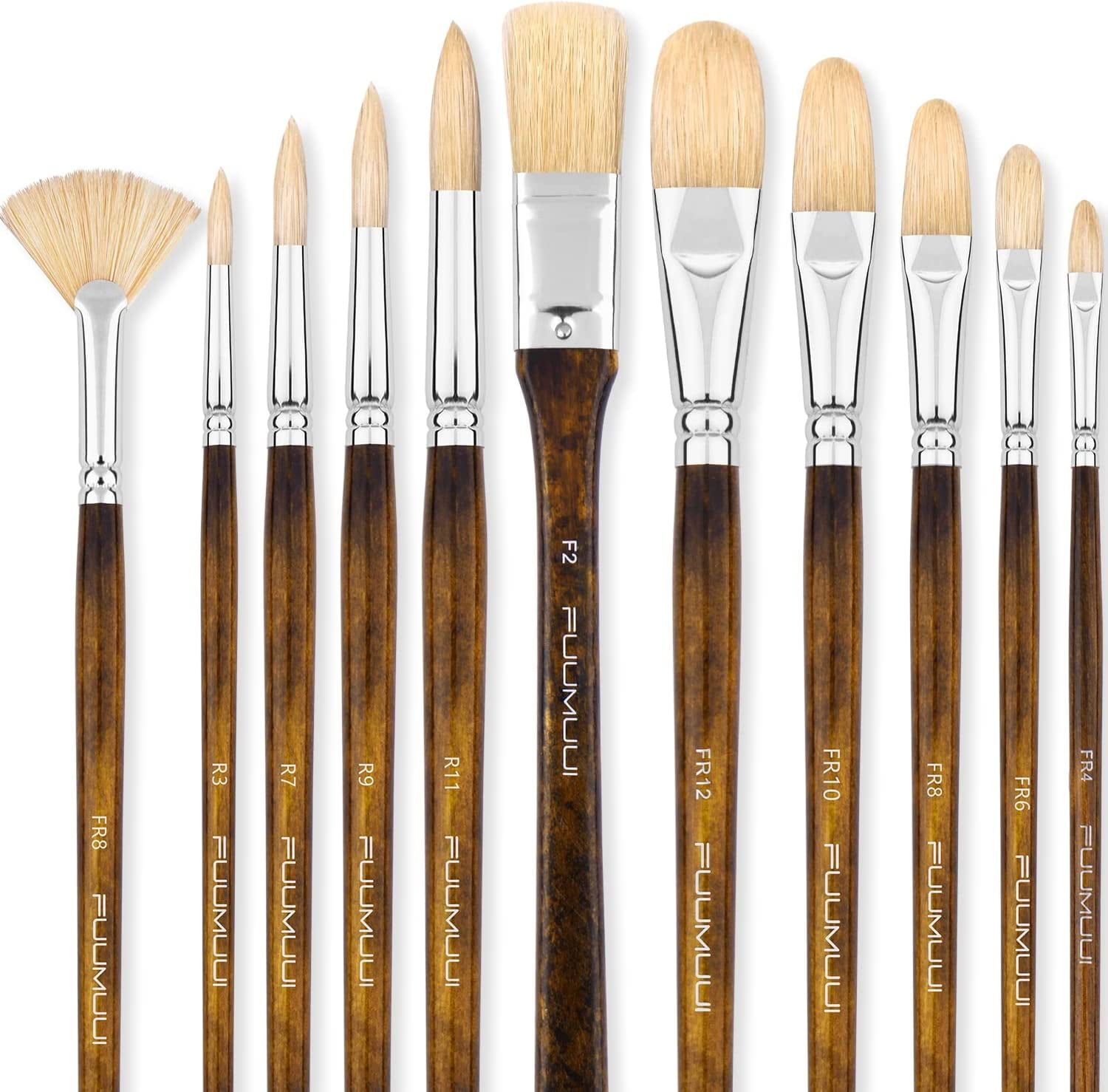 Professional Oil Paint Brush Set, 11pcs Superior Hog Bristle Paint ...