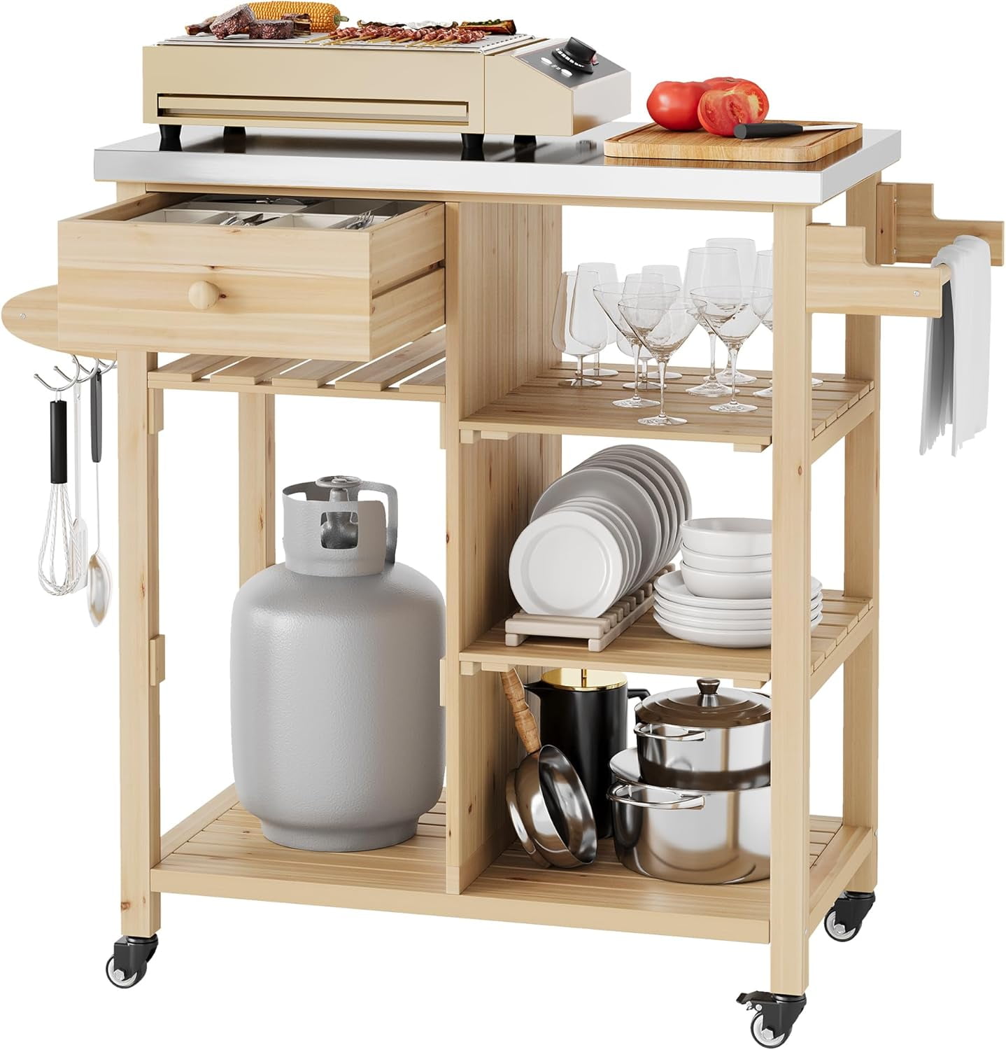 Professional Outdoor Grill Cart with Stainless Steel Top, 31.5" Rolling ...