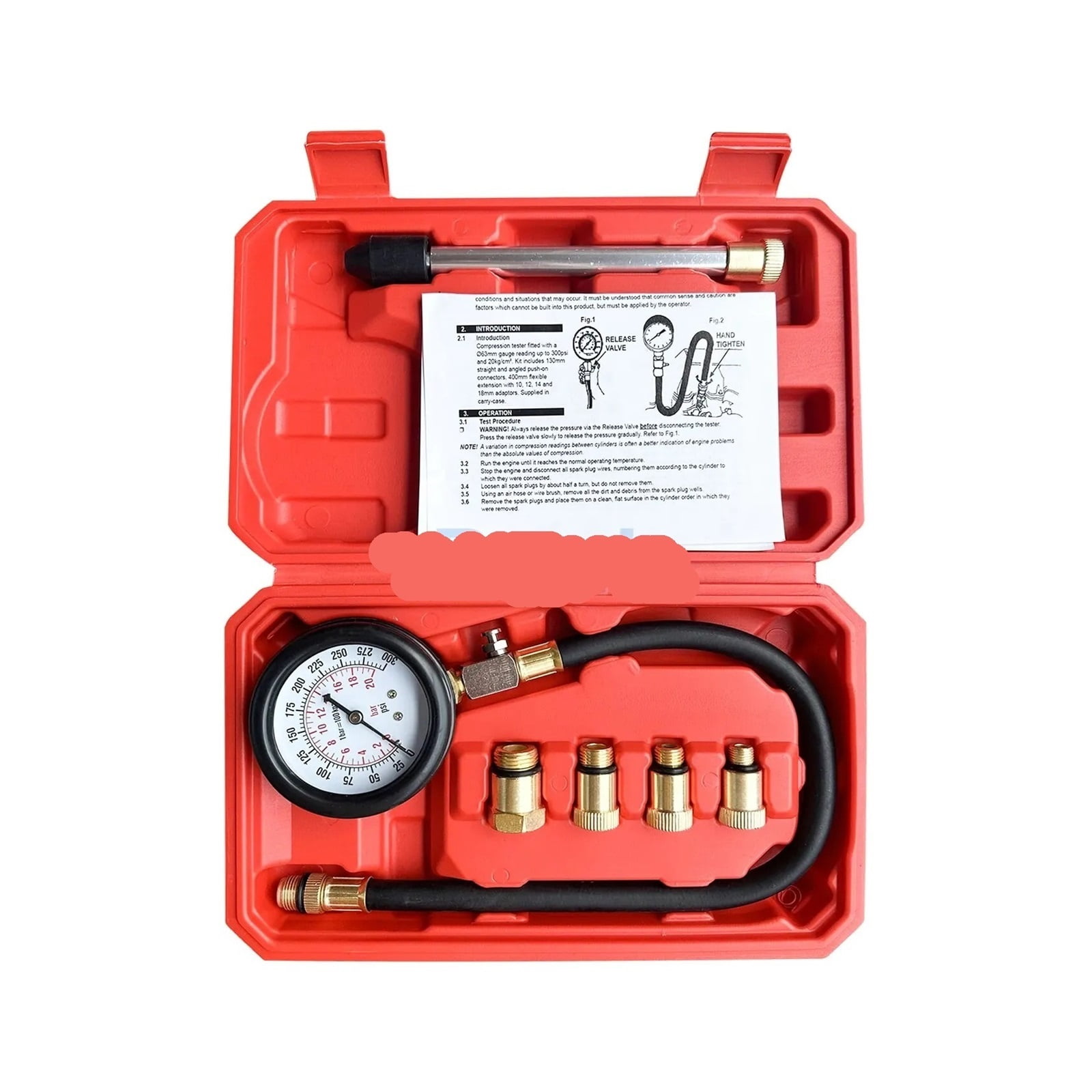 Professional Petrol Engine Compression Tester Kit 0-300 PSI Fuel ...