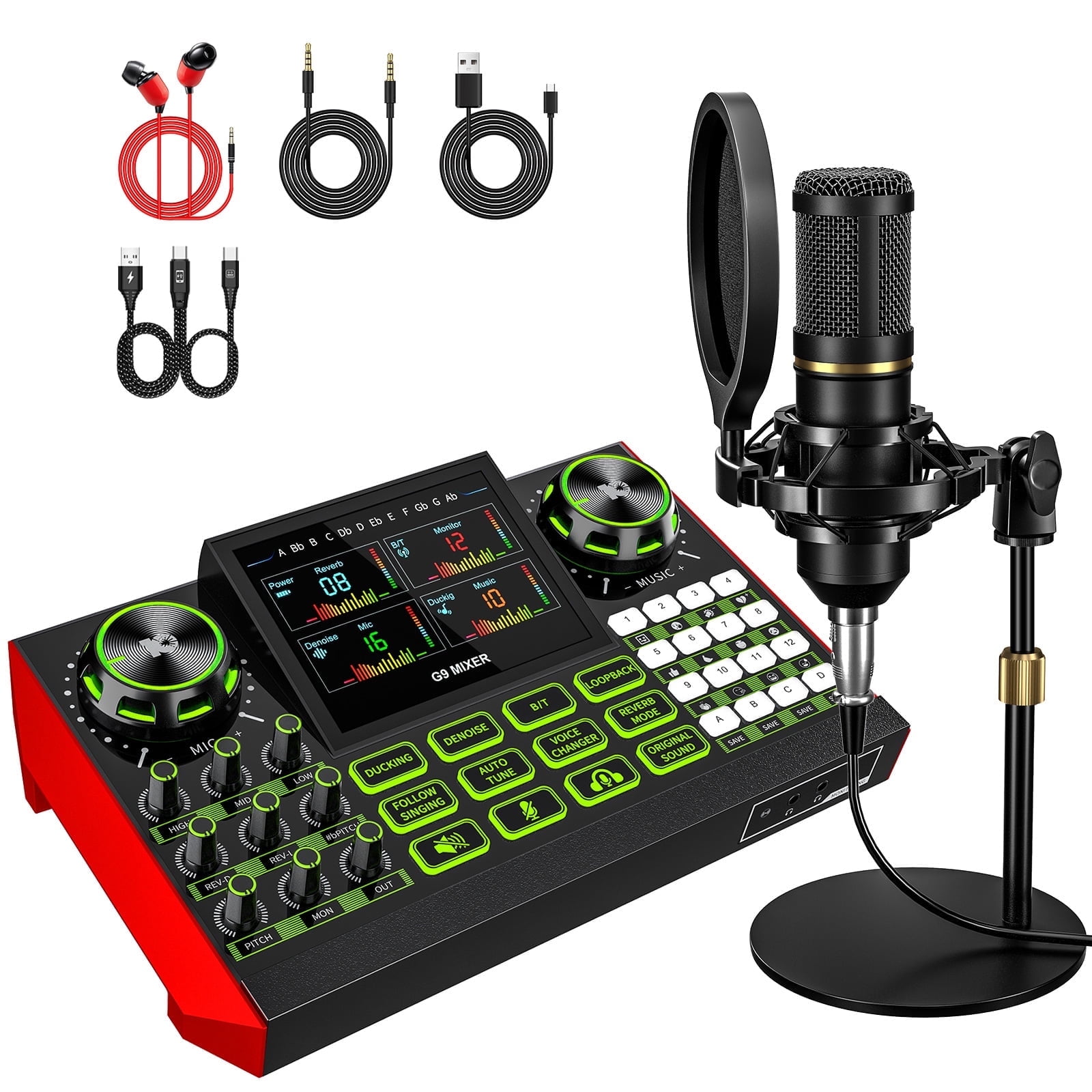 Tenlamp Podcast Kit with Microphone and Bluetooth Mixer w/Headset and ...