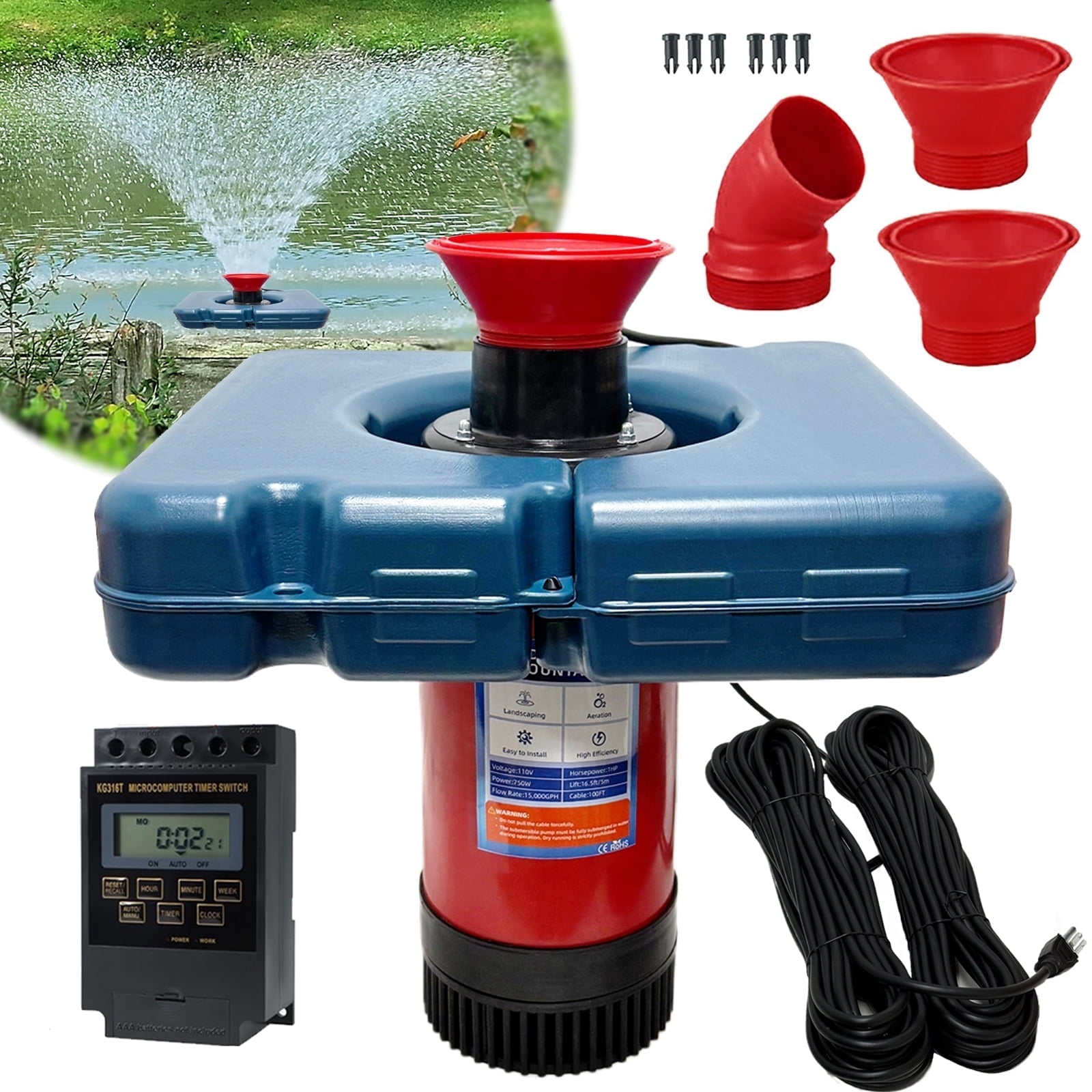 Professional Pond Fountain Aerator, 1HP 15000 GPH Pond Aerator 750W ...