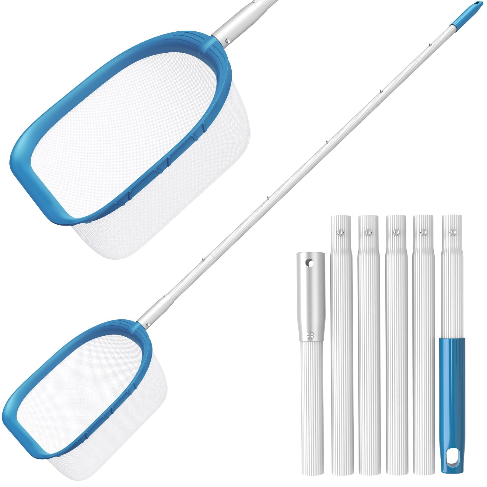 Professional Pool Skimmer Net 6 Feet with 6 Aluminum Poles - Fine Mesh ...