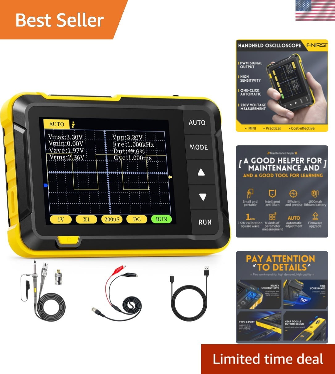 Professional Quality Handheld Oscilloscope with Auto Trigger & Long ...
