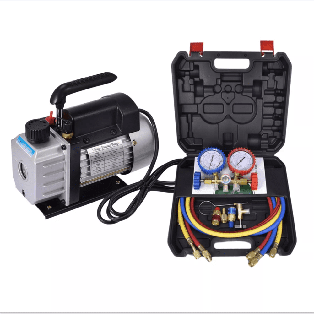 Professional R134A AC Manifold Gauge Set with 3-Color Hoses & Storage Box - Refrigerant Charging ...