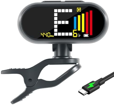 Professional Rechargeable Clip-On Guitar Tuner with LCD Screen - Chromatic Clip on Tuner for ...