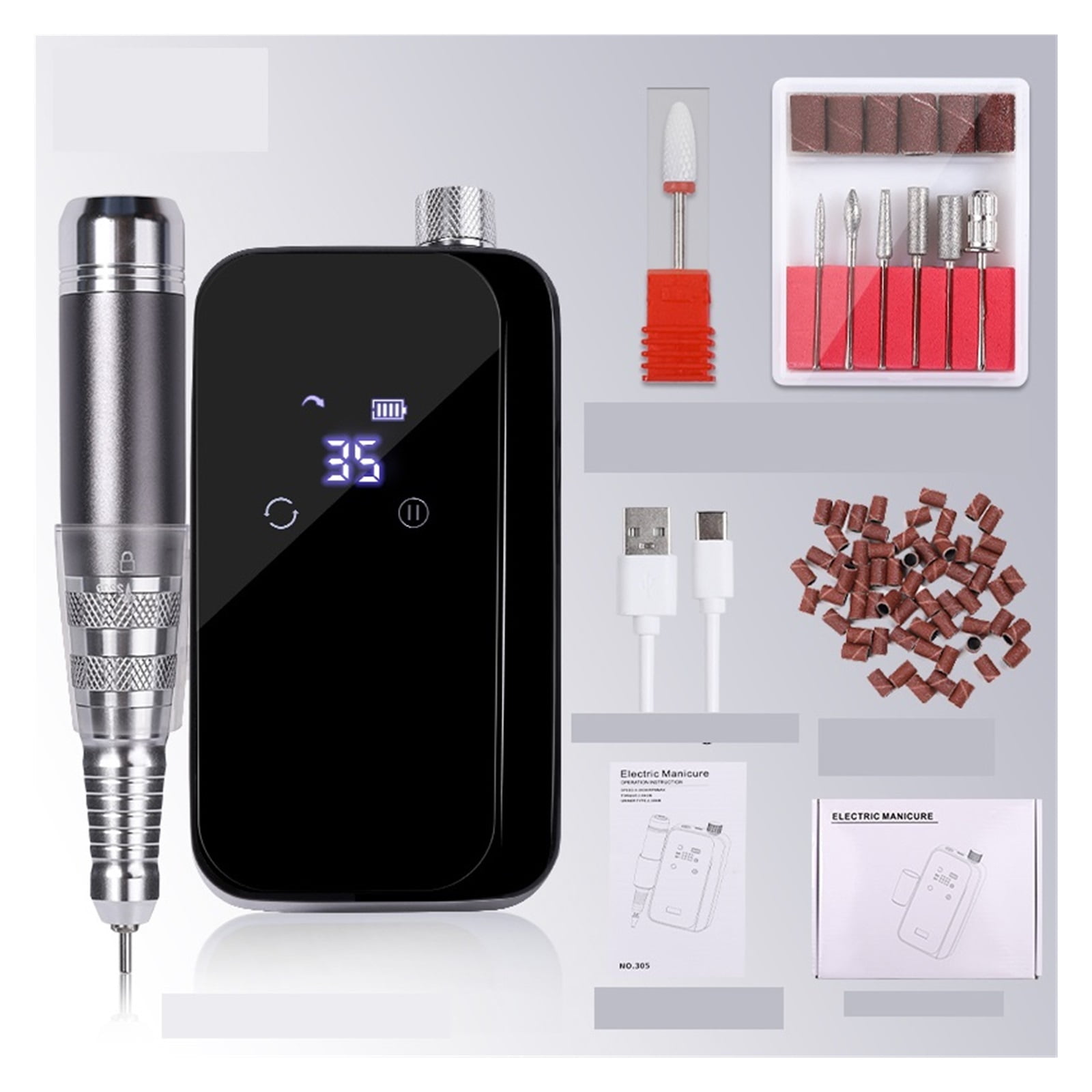 Professional Rechargeable Nail Drill Machine, Cordless 35,000RPM ...