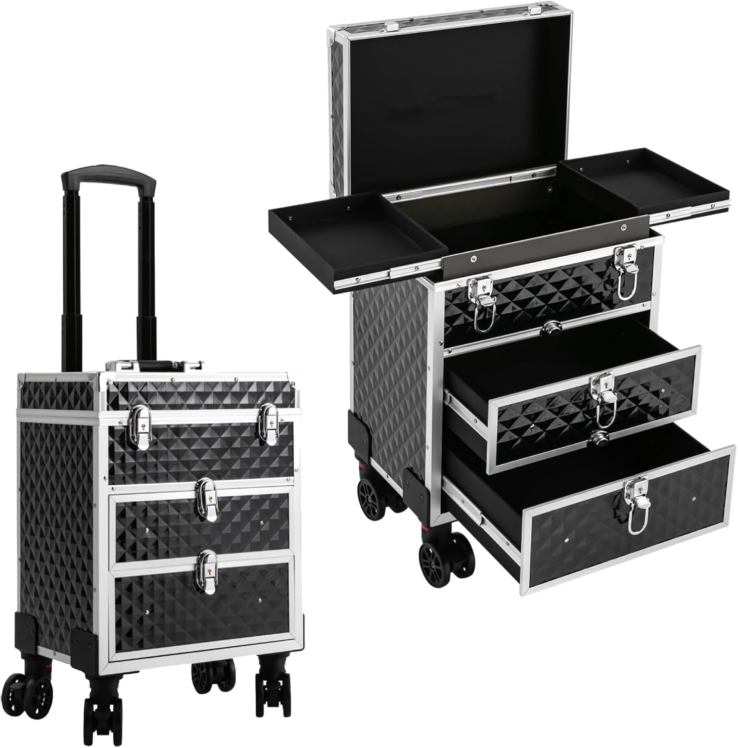 Professional Rolling Makeup Case with Drawers, Aluminum Trolley Train ...