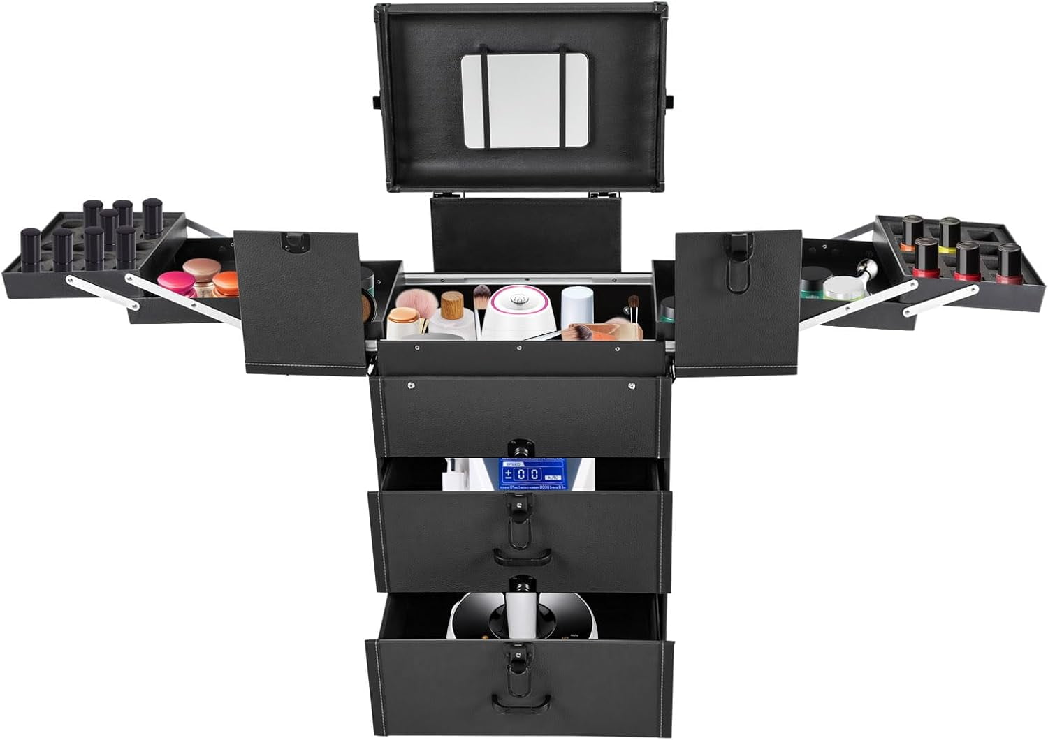 Professional Rolling Makeup Train Case, 360° Swivel Wheels Multi ...