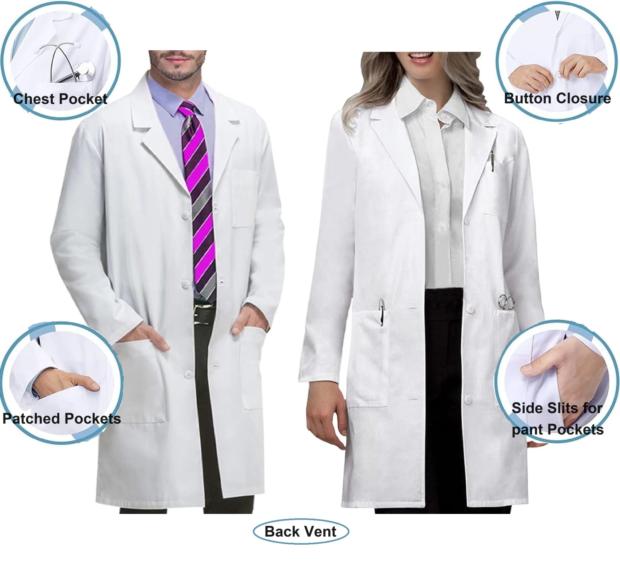 Professional Cotton Scrubs Lab Coat for Nurses, Men & Women, Classic ...