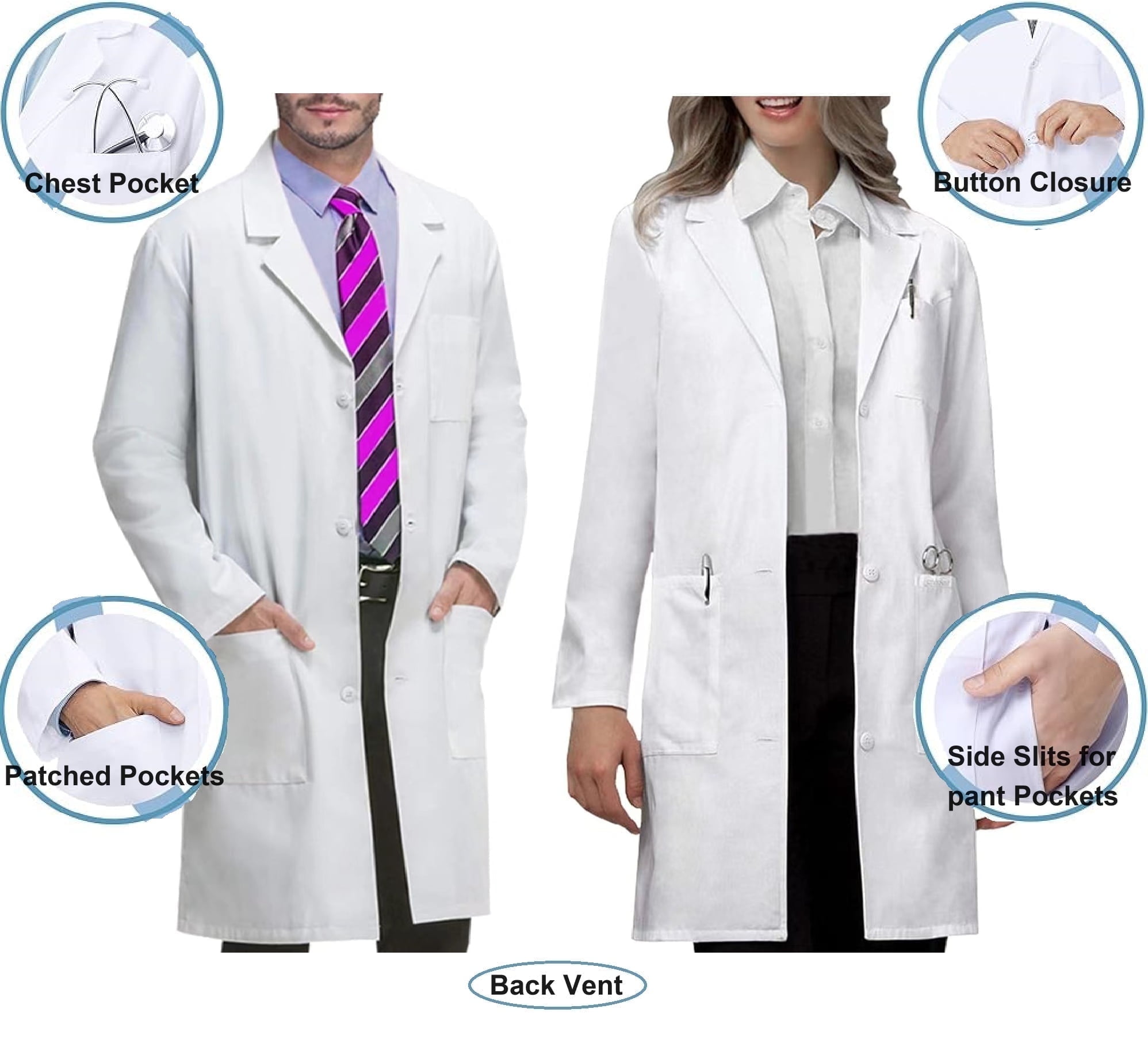Professional Medical Cotton Scrubs Lab Coats for Nurses, Men & Women ...