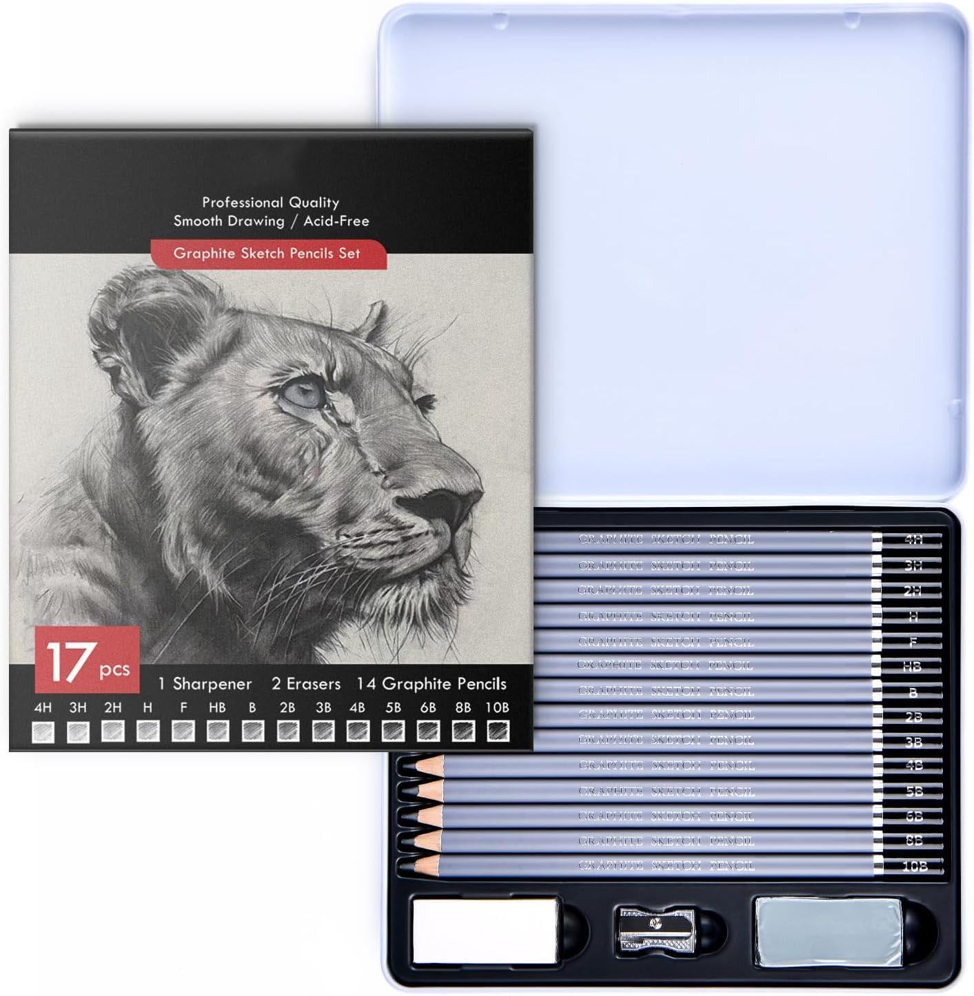 Professional Sketch Pencils for Drawing Set - Graphite Pencils (4H-10B ...