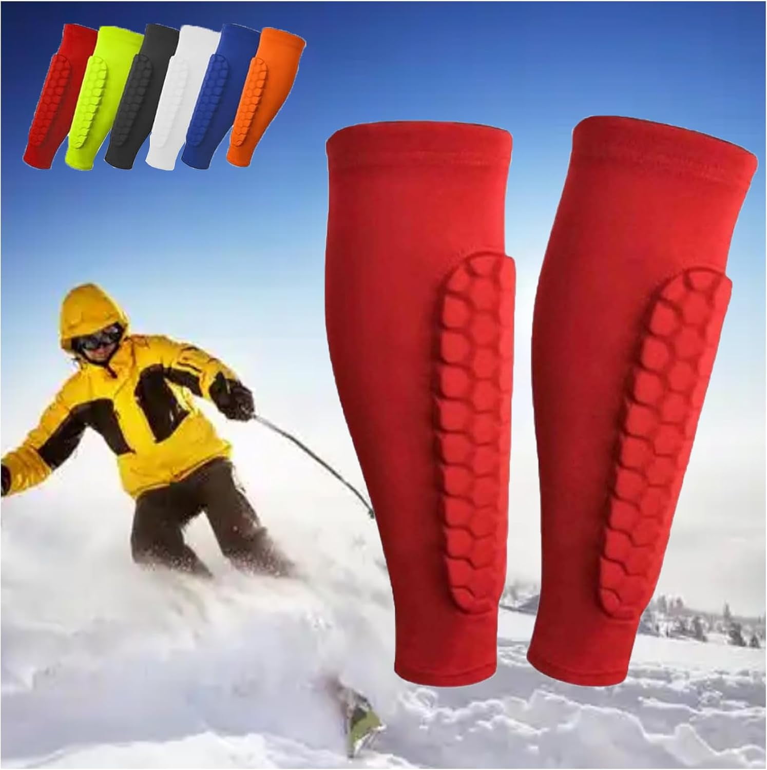 Professional Ski Shin Guards with Honeycomb Protection, Long Breathable ...