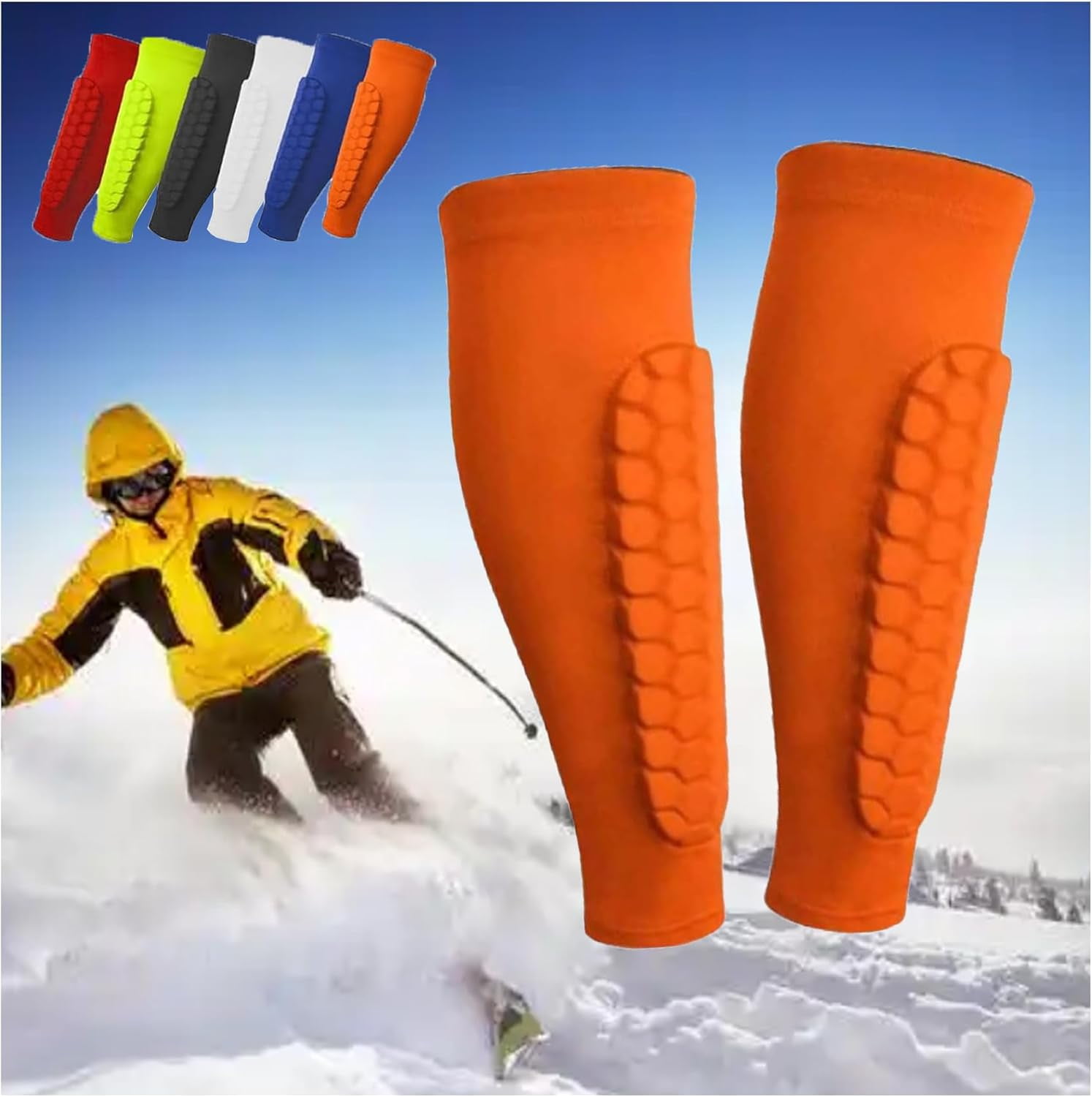 Professional Ski Shin Guards with Honeycomb Protection, Long Breathable ...