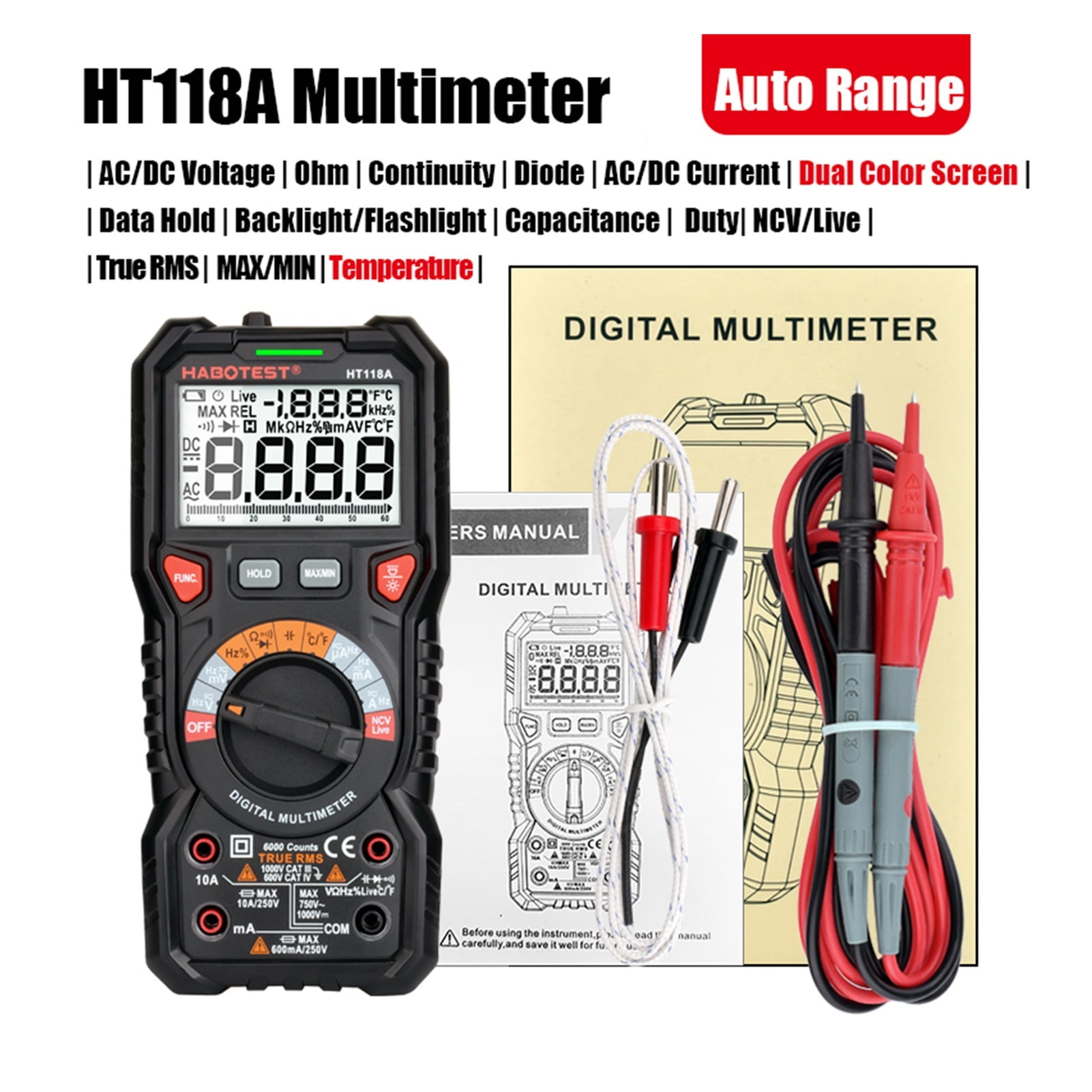 Professional Smart Multimeter Digital True RMS AC DC Voltmeter Ammeter ...