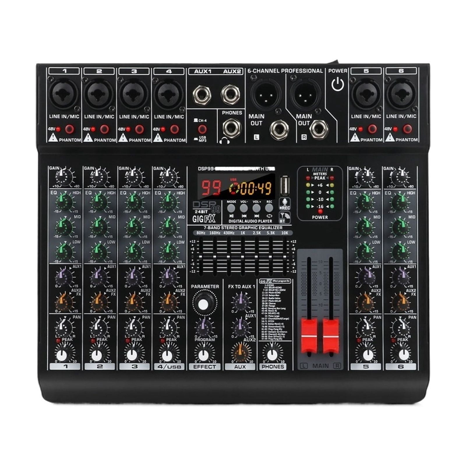 Professional Sound Mixer 6/8 Channel 48V 2 AUX Mixing Console 99 ...