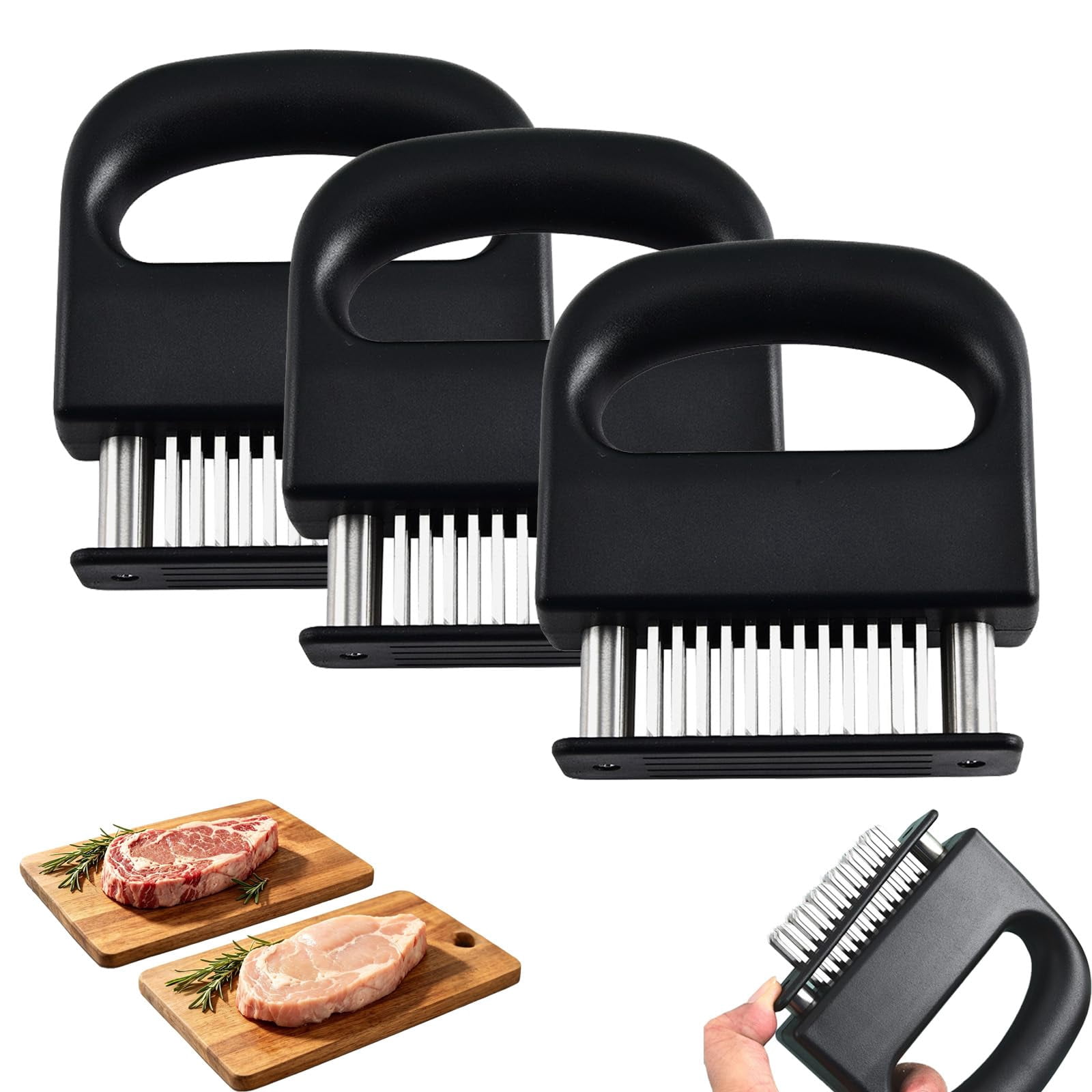 Professional Spring-Loaded Meat Tenderizer with 48 Stainless Steel ...