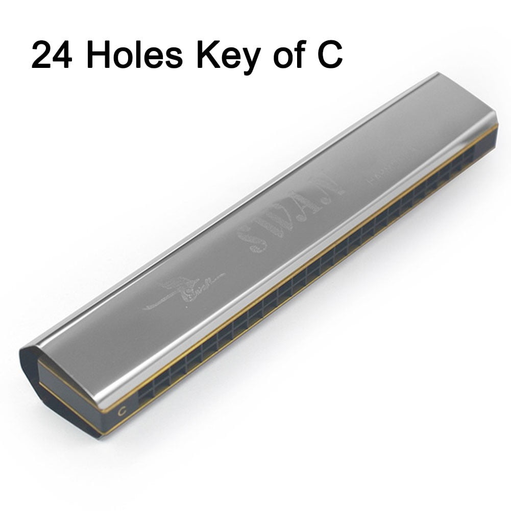 Professional Stainless 24 Holes Metal Harmonica Universal Key of C Mouth Organ - Walmart.com