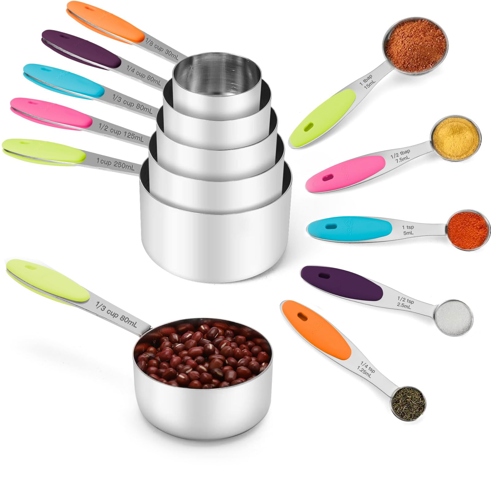 Professional Stainless Steel Measuring Cups and Spoons Set, 10-Piece ...