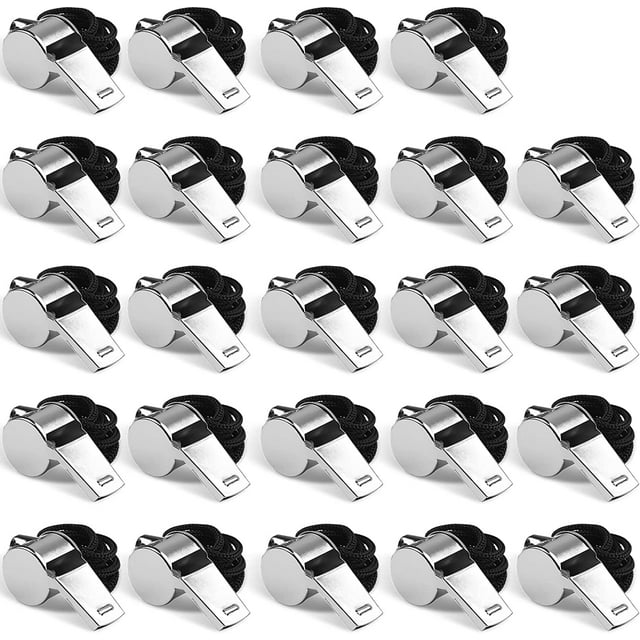 Professional Stainless-Steel Whistles with Lanyards, Pack of 24, Loud ...