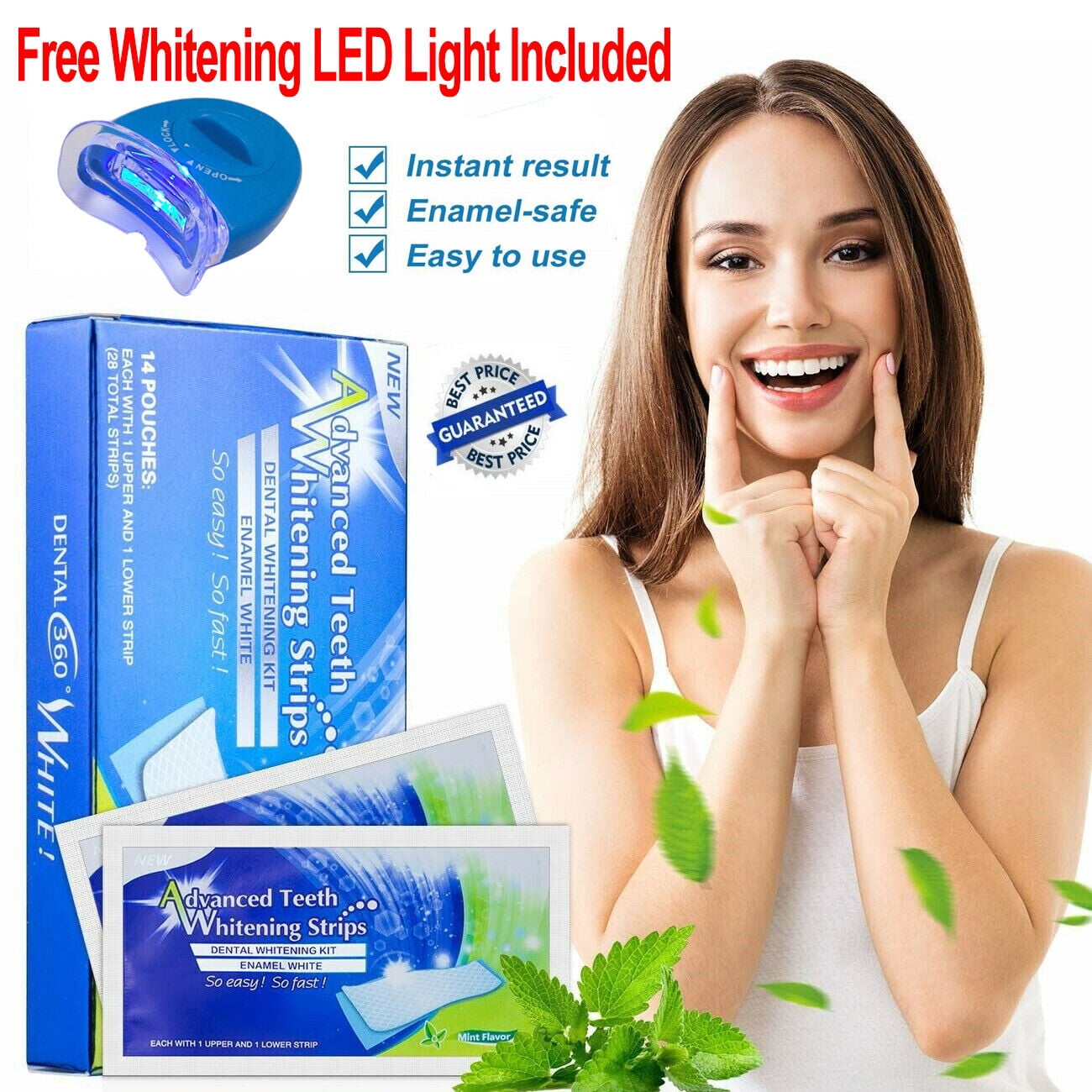 Professional Strength Enamel Safe LED Advanced Teeth Whitening Strips ...