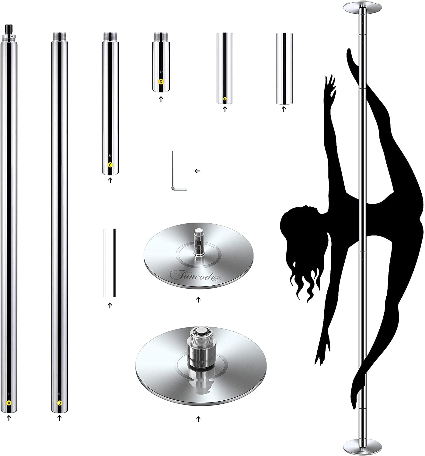 Professional Stripper Pole Spinning Static Dance Pole,45mm in Diameter Removable Portable ...