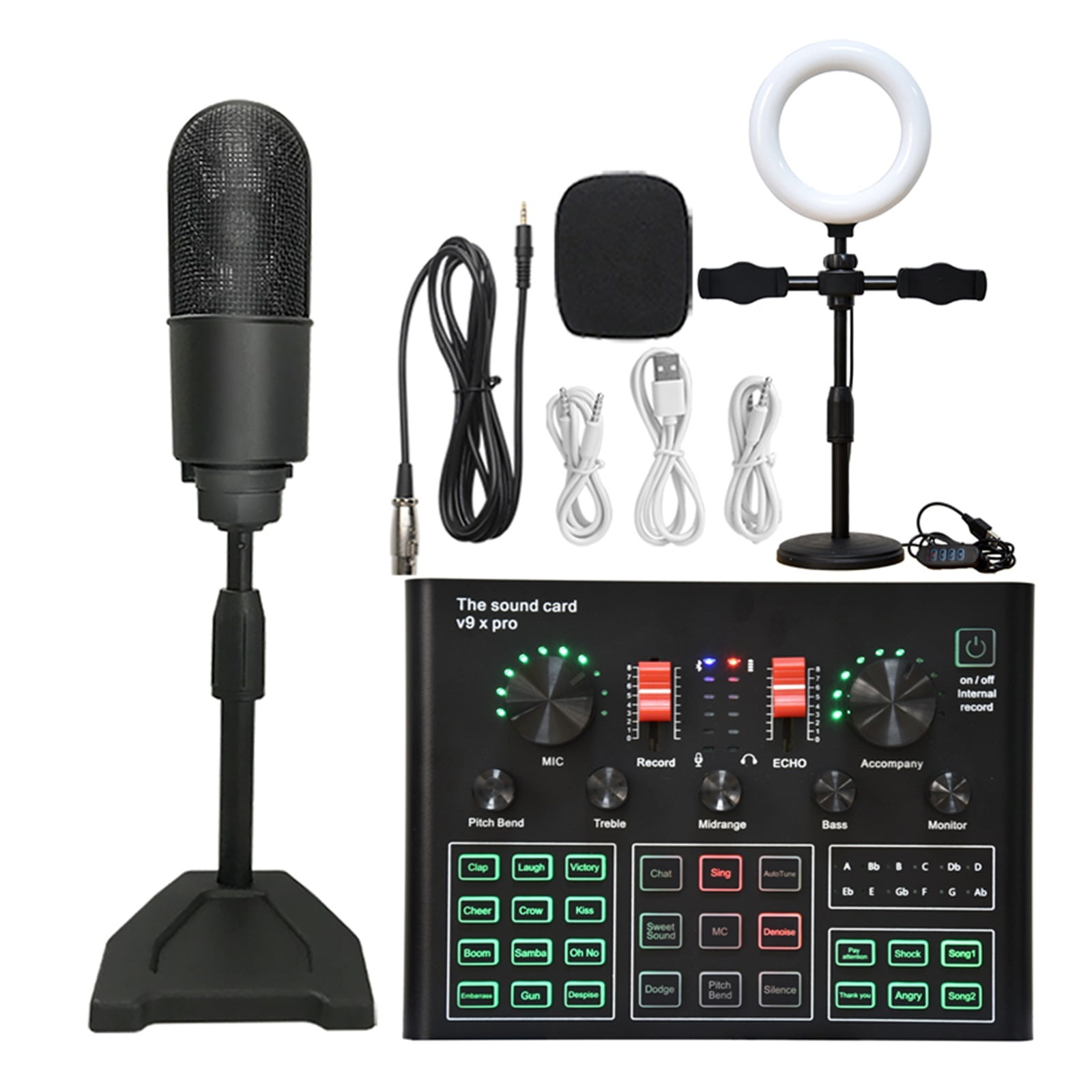 Professional Studio Condenser Microphone Bundle WXH1000 Mic Kit With Live Sound Card Wireless ...