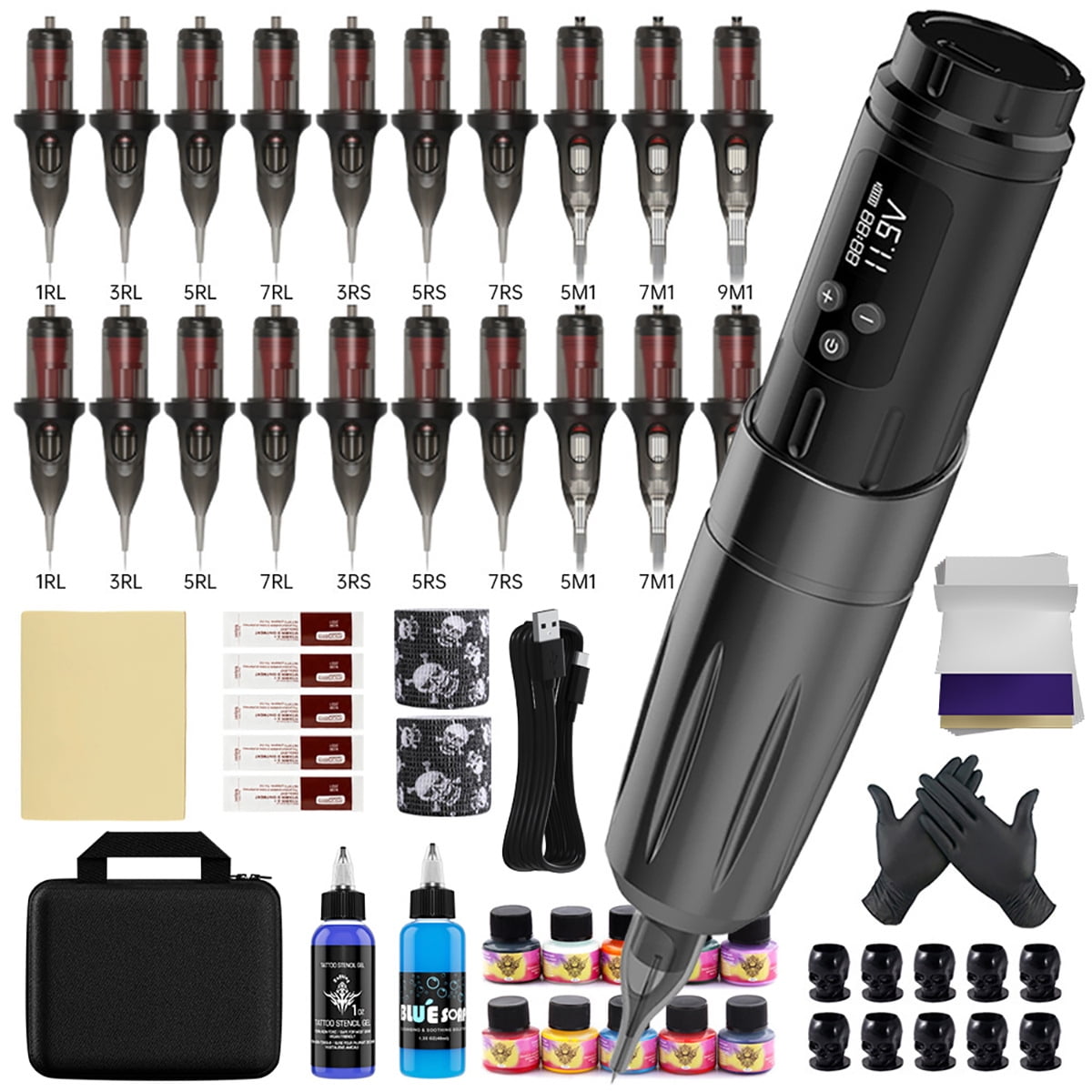 Professional Tättoo Kit with Practice Skin and Gloves,Wireless Tättoo ...