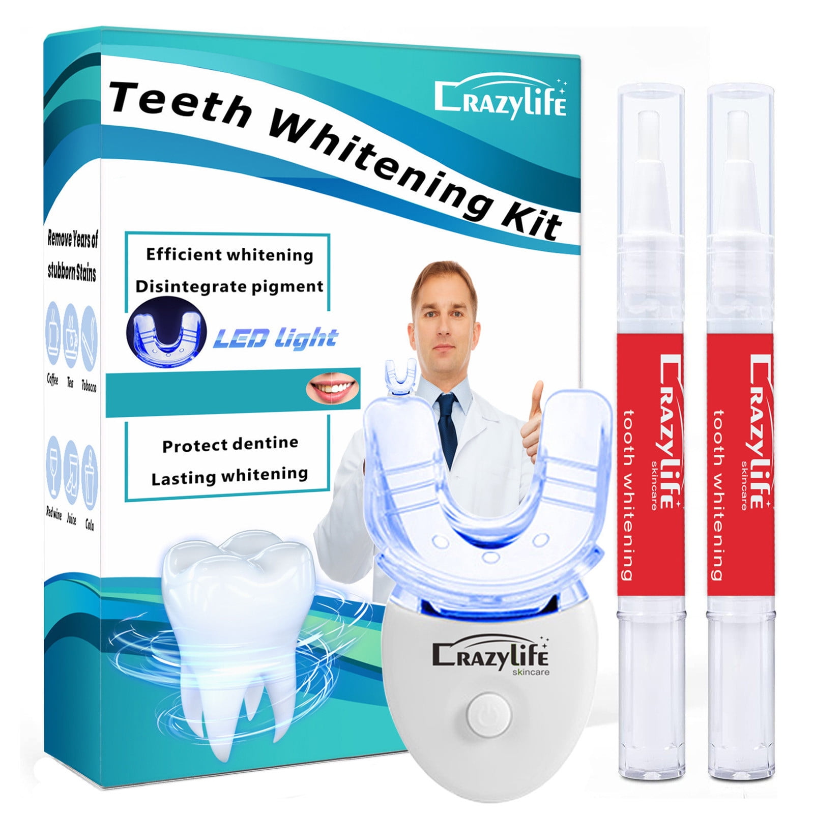 Professional Teeth Kit with LED Light | Blue-Red Accelerating Light for ...
