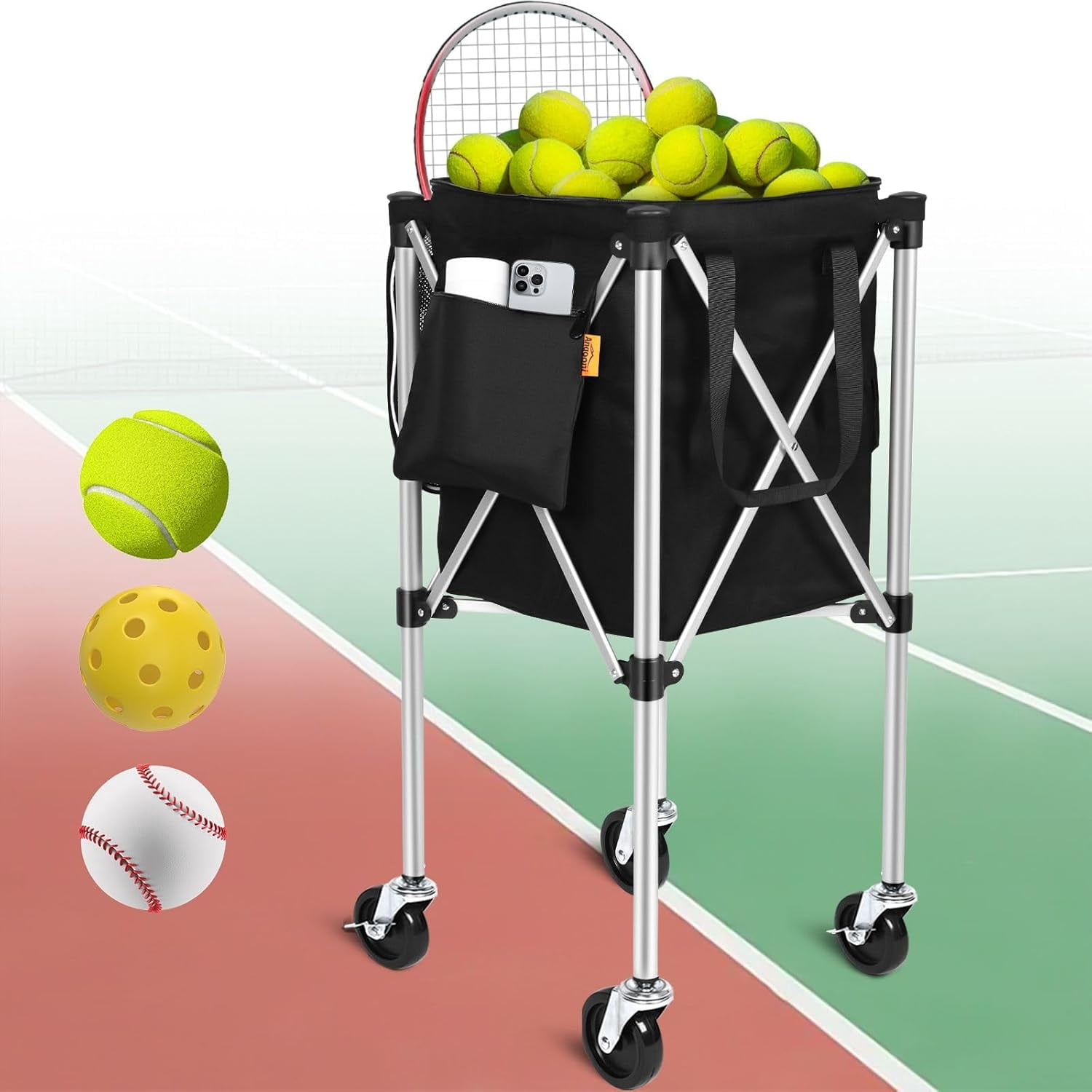 Professional Tennis Cart with Silent PU Wheels - 2 Capacity Choices ...