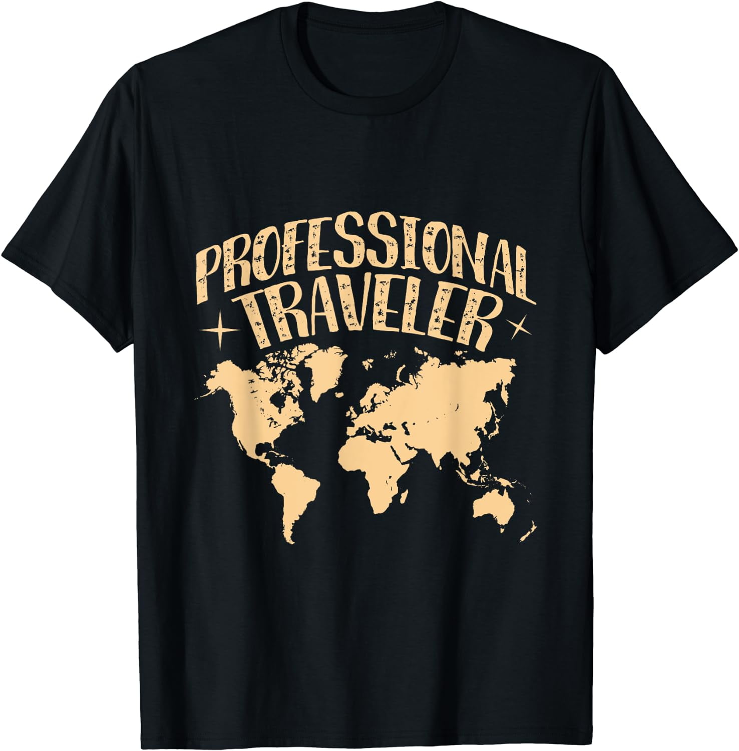 Professional Traveler Amazing World Map Design Tee Travel T-Shirt Black ...