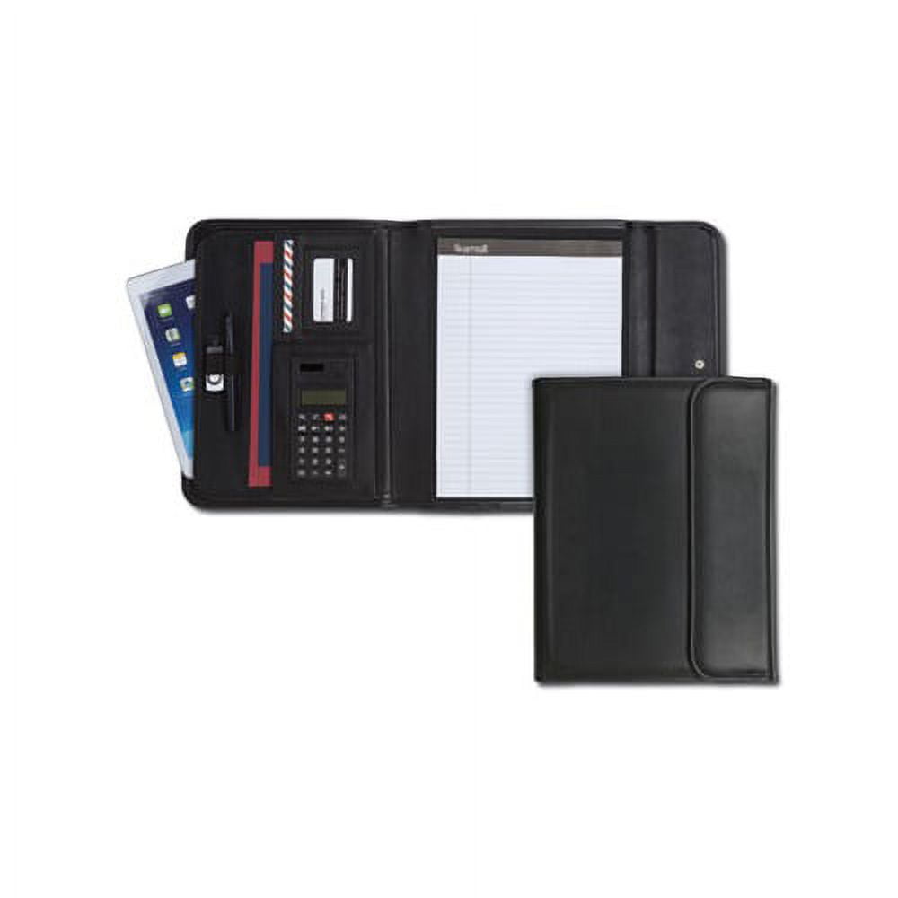 Professional Tri-Fold Padfolio w/Calculator Writing Pad, Vinyl, Black ...
