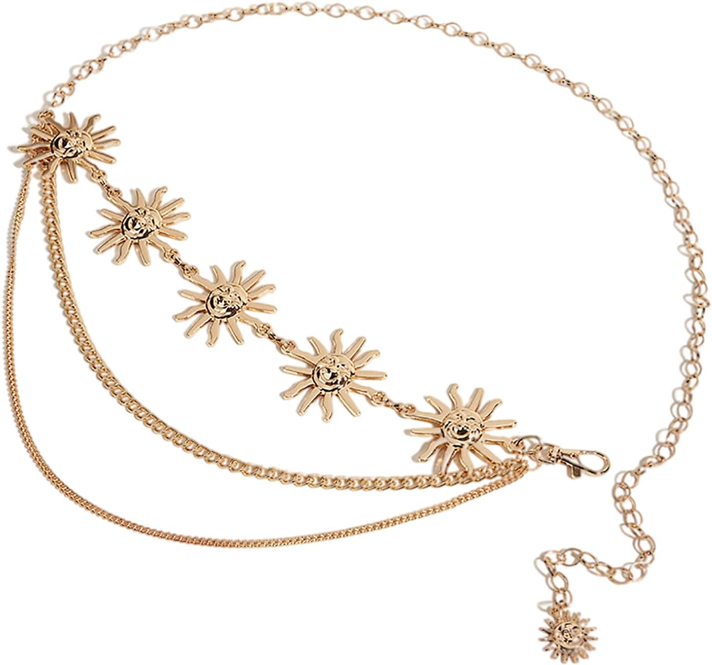 Professional Vintage Chain Belt Women Sun Moon Carved Layered Punk ...