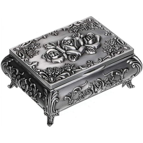 Professional Vintage Metal Jewelry Box with Exquisite Red Rose Enamel ...