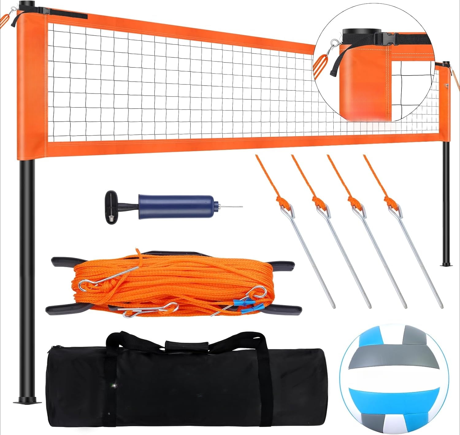 Professional Volleyball Net 32ft Outdoor Portable Volleyball Net Set System for Backyard Beach ...